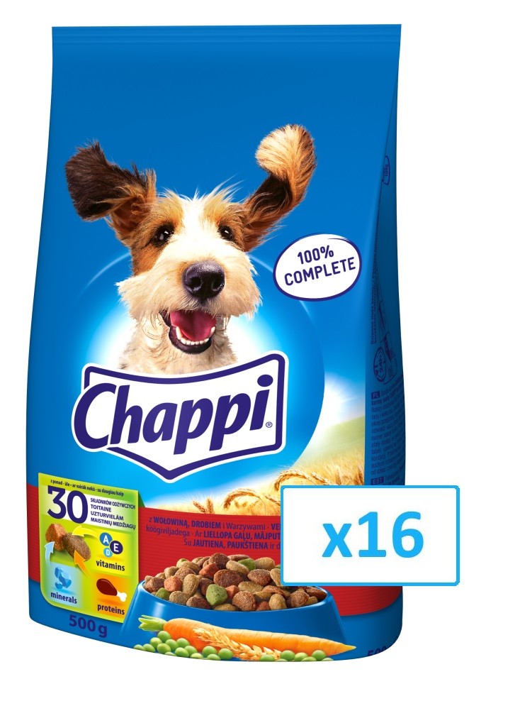 CHAPPI für Hunde mit Rindfleisch, Geflügel und Gemüse 500g x16 :: Hund ...
